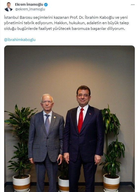 İbrahim Kaboğlu'na ilk tebrik İmamoğlu'ndan