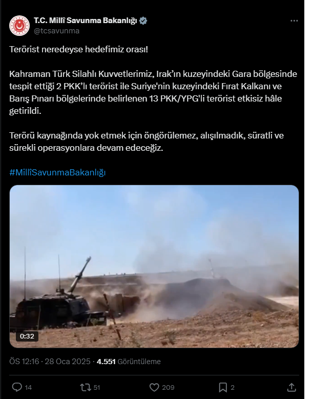 MSB: 15 terörist etkisiz hale getirildi